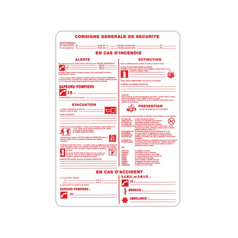 Panneau consigne Consignes générales de sécurité